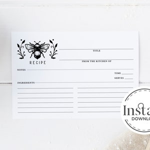 PRINTABLE Recipe Card | Instant Download Bubble Bee Recipe Card ...