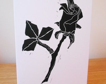 Rose Linocut Beautiful Greetings Card Black and Red Flower | Etsy