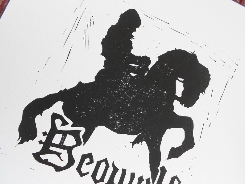 Beowulf Silhouette - Linocut Print - Etsy