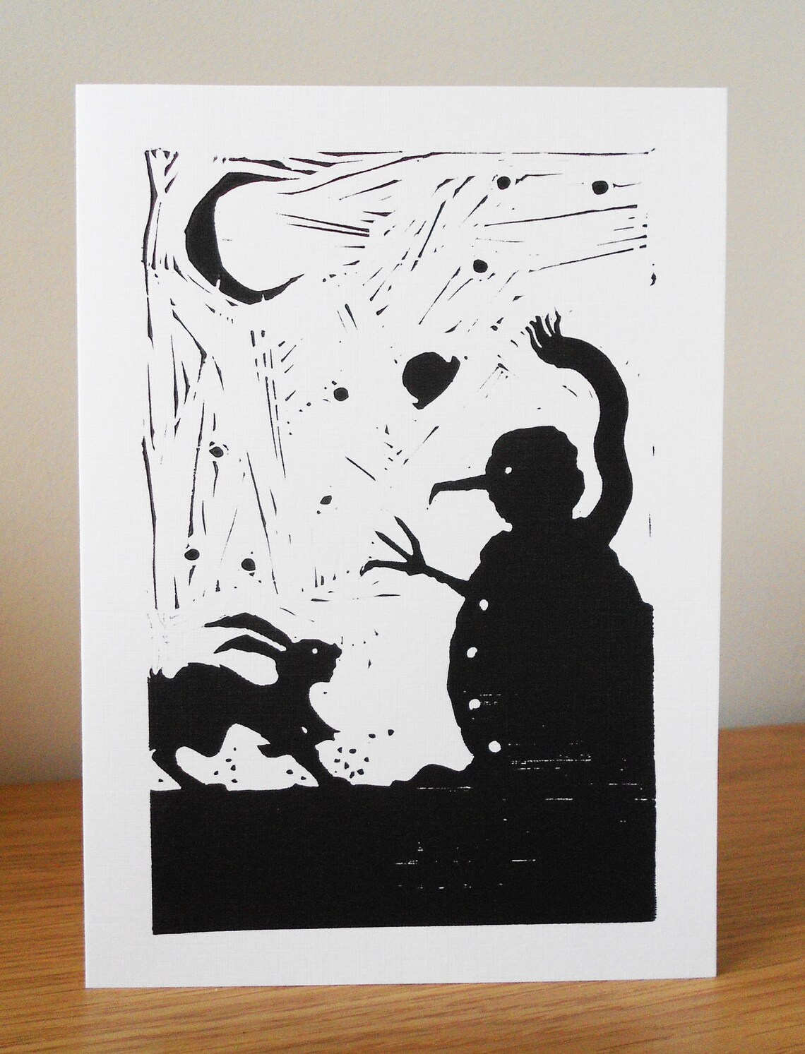 Christmas Linocut Greetings Card Silhouette Snowman - Etsy