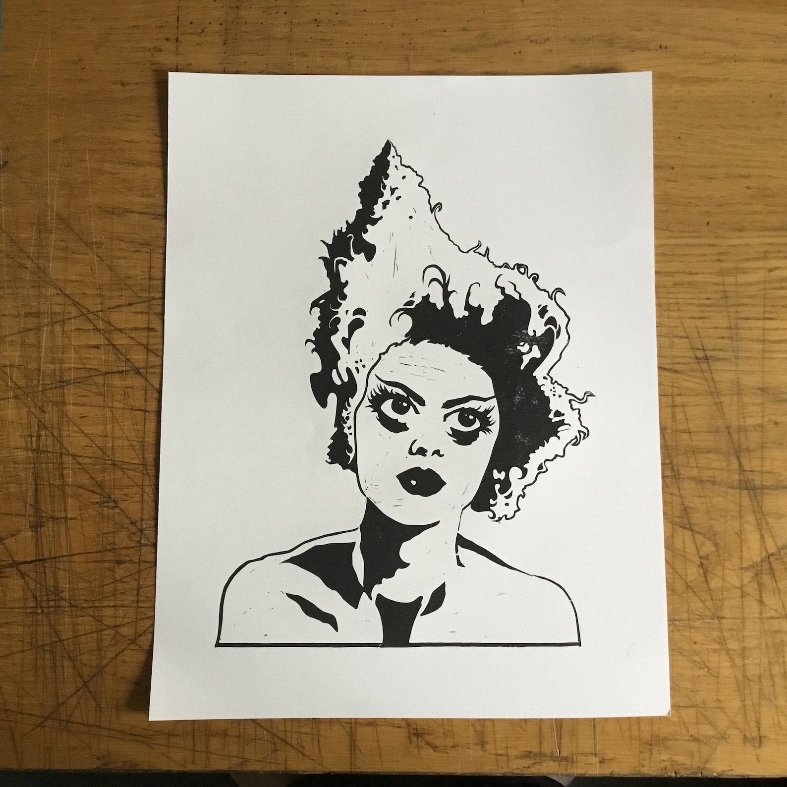 Portrait #1 - Black and White Linocut Print - Etsy
