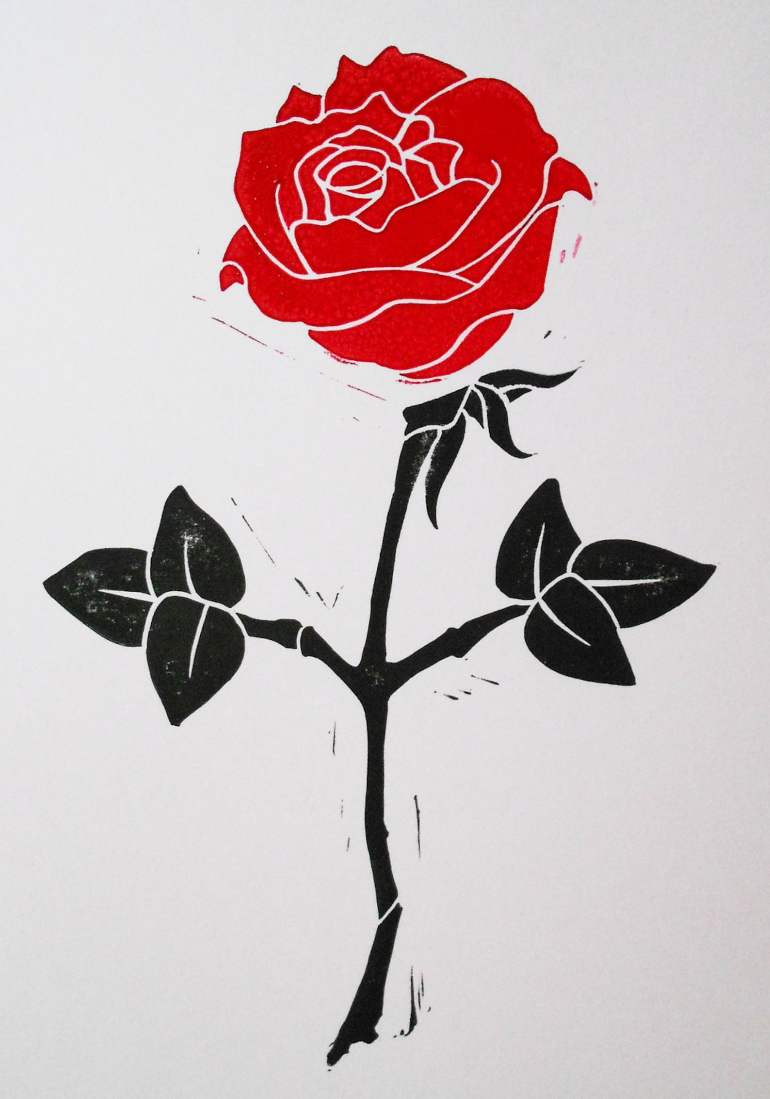 Rose Linocut Beautiful Greetings Card - Black and Red Flower Silhouette ...