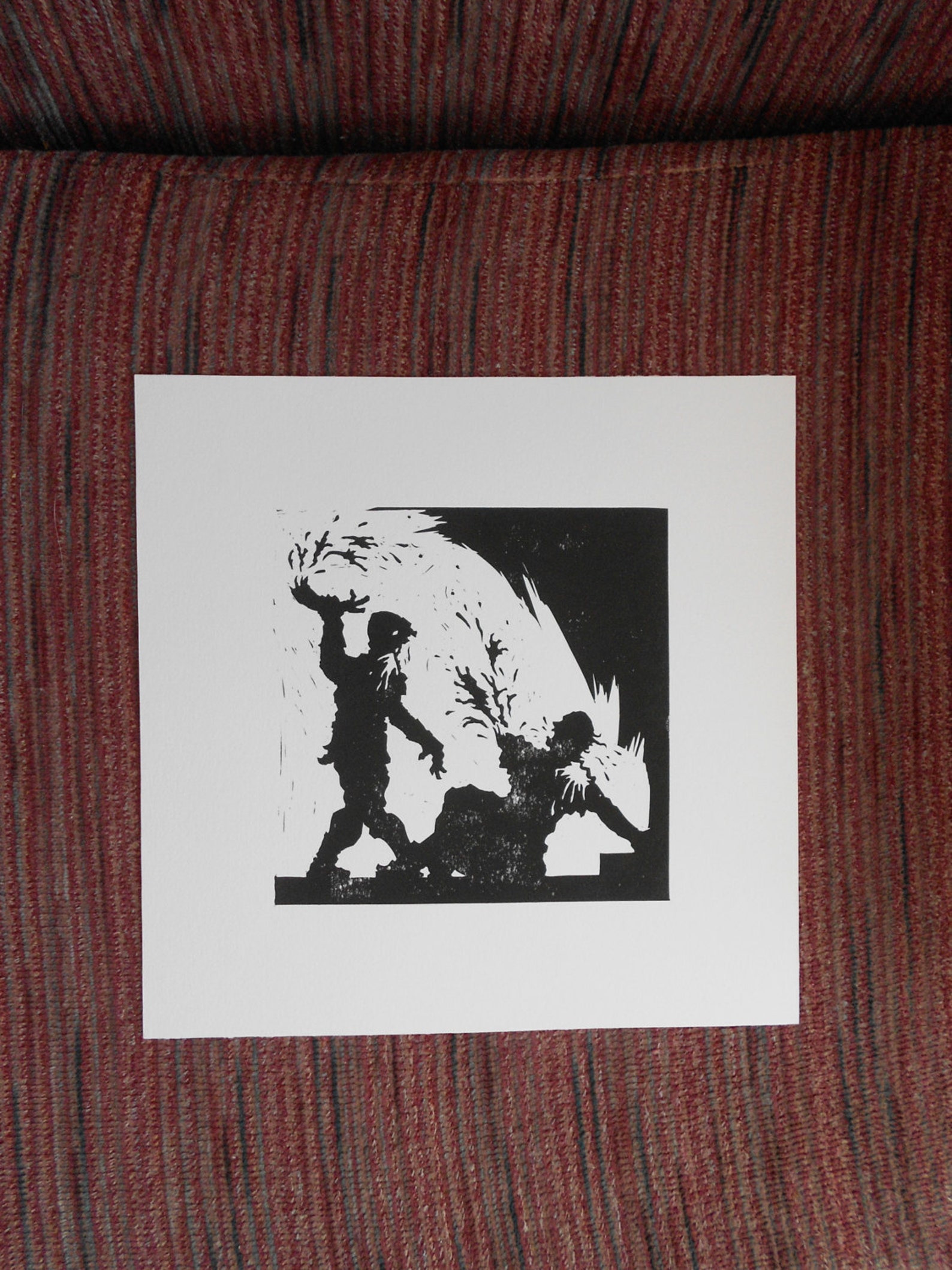 Zombie Attack of A Holy Man Silhouette Linocut Print - Etsy