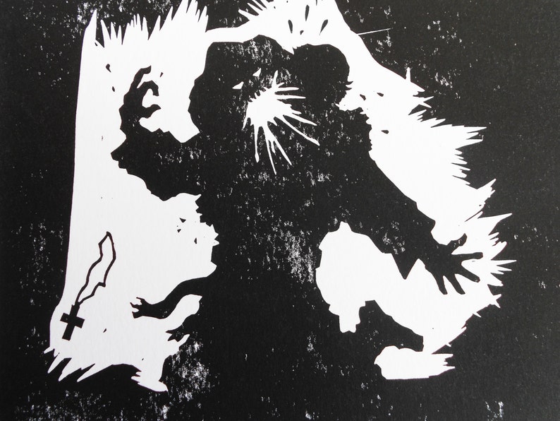 Zombie Attack Silhouette Linocut Print - Etsy