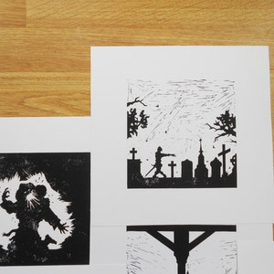 Zombie Graveyard - Silhouette Linocut Print - Etsy