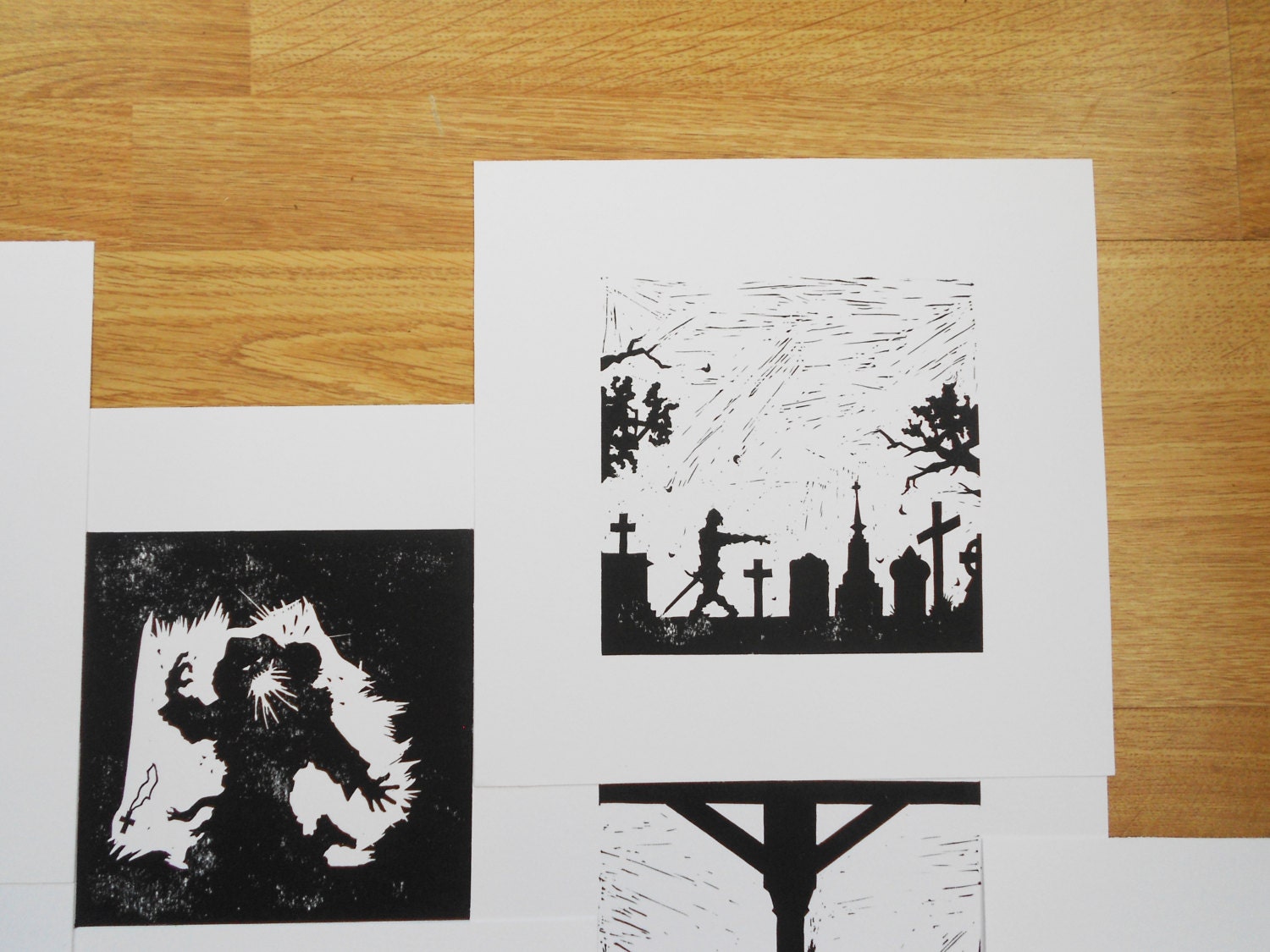 Zombie Graveyard - Silhouette Linocut Print - Etsy