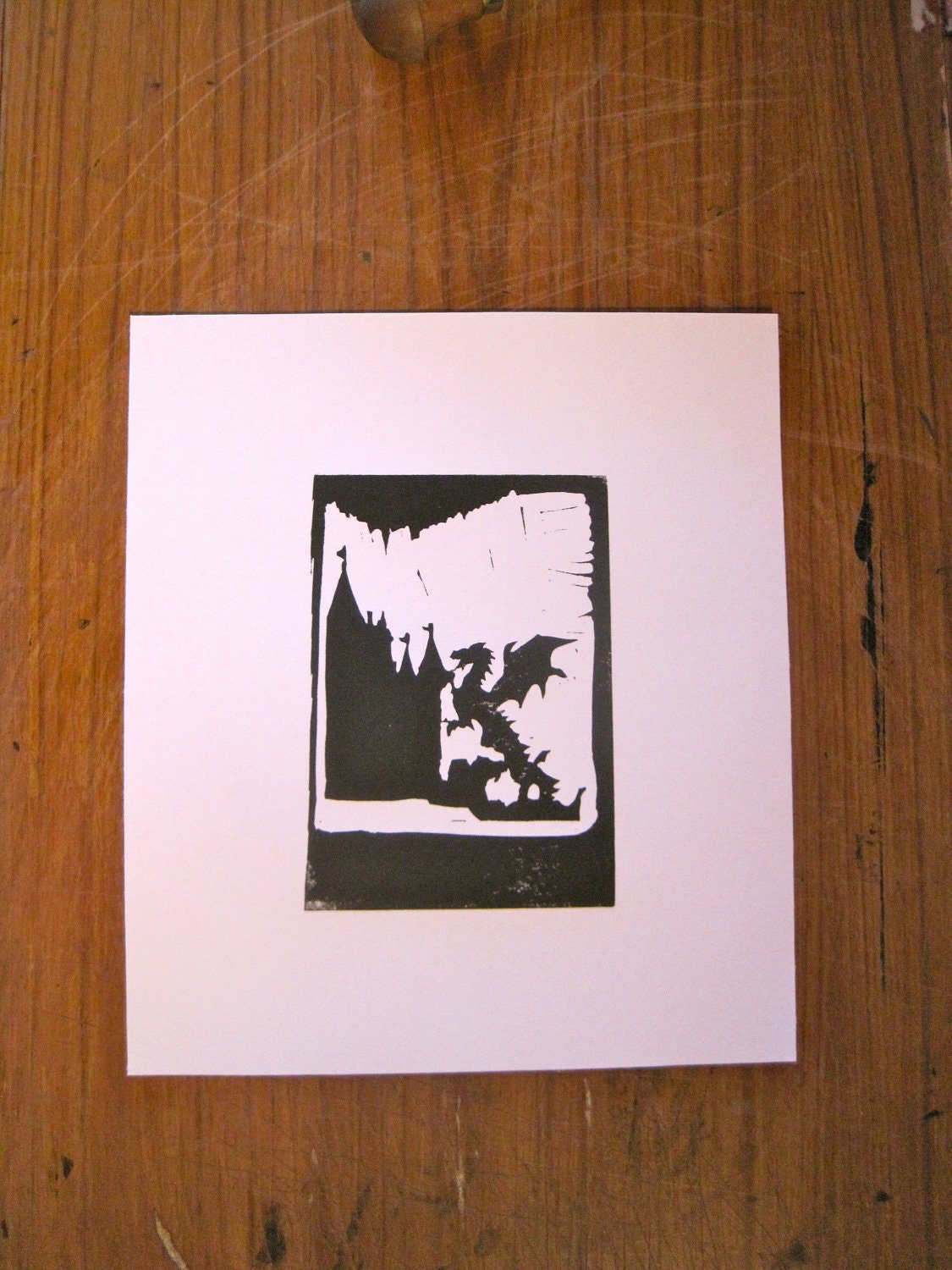 Castle and Dragon Linocut Print - Etsy