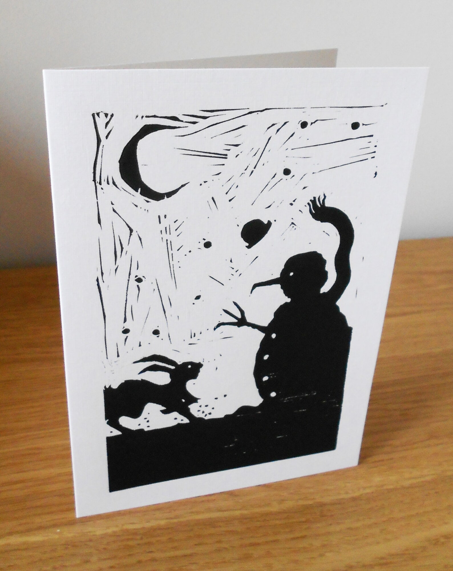 Christmas Linocut Greetings Card Silhouette Snowman - Etsy