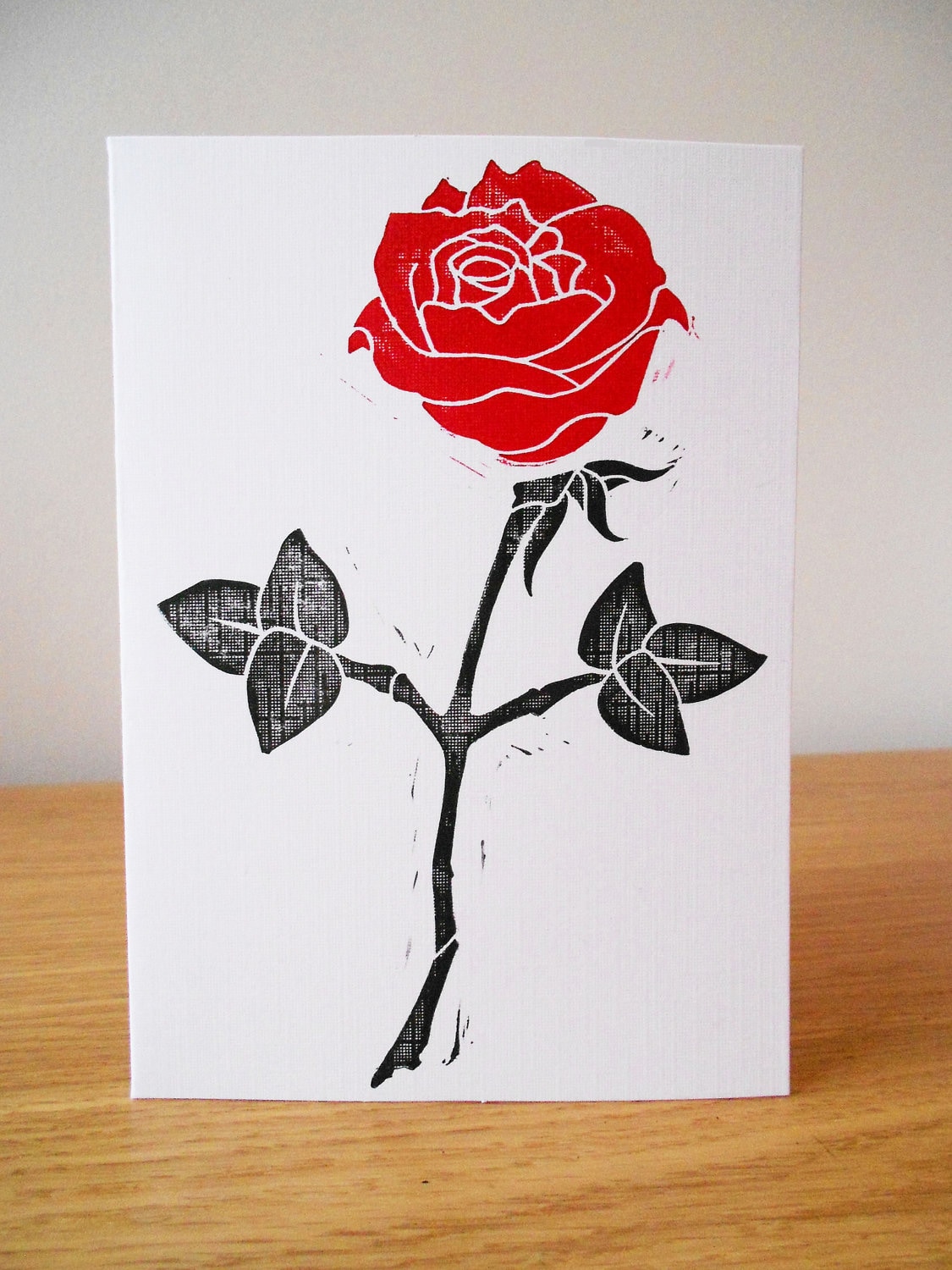 Rose Linocut Beautiful Greetings Card Black and Red Flower | Etsy
