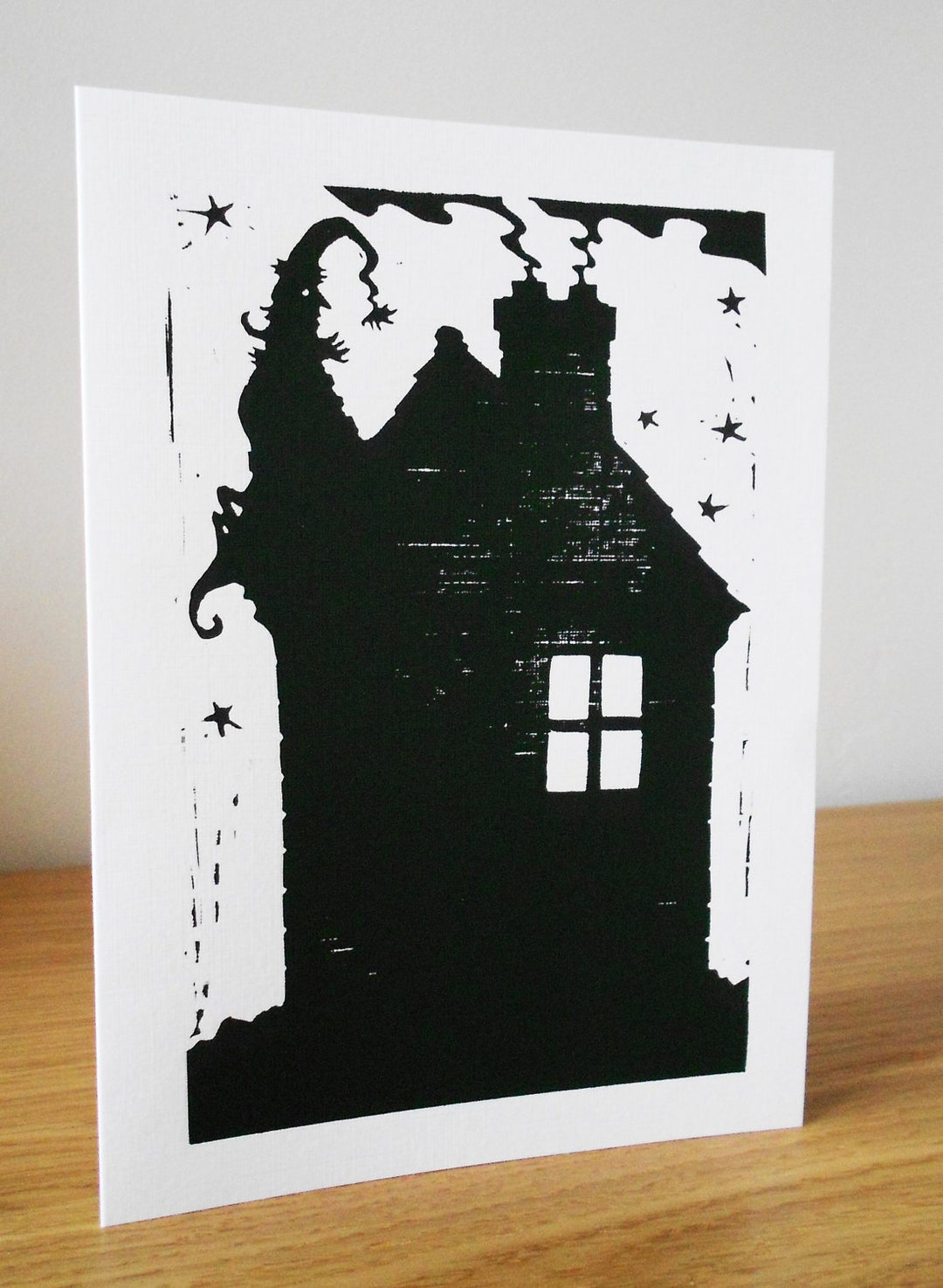 Christmas Linocut Greetings Card - Silhouette Santa Claus - Etsy UK