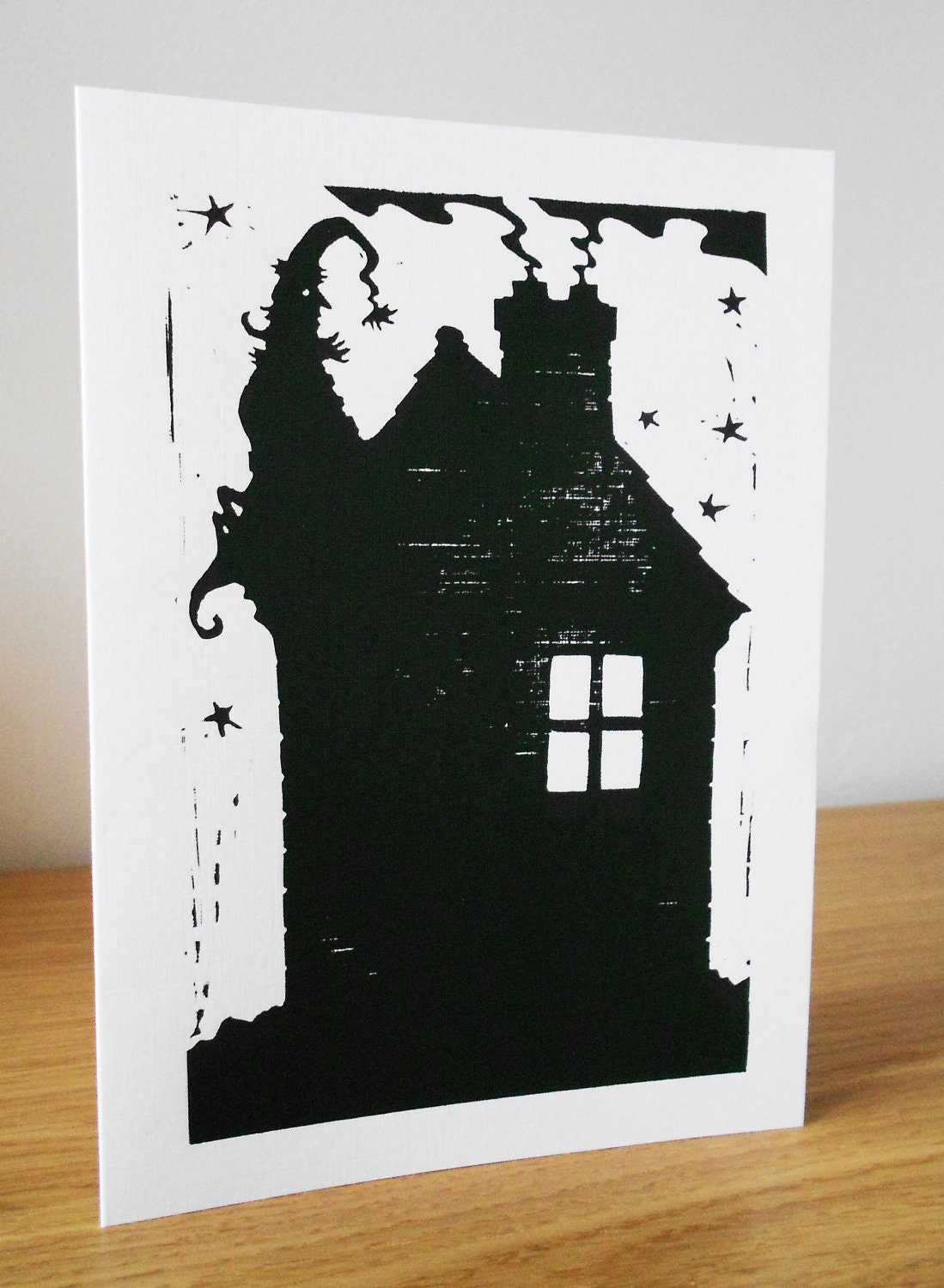 Christmas Linocut Greetings Card - Silhouette Santa Claus - Etsy UK