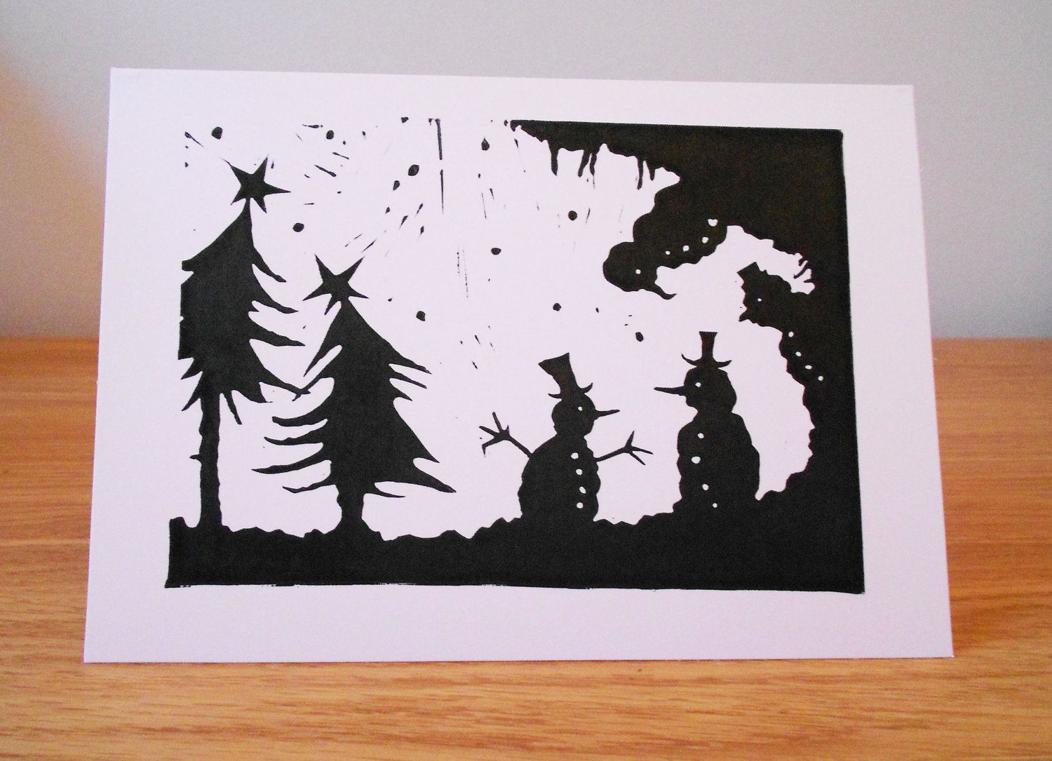 Christmas Linocut Greetings Card - Silhouette Snowman and Friends - Etsy