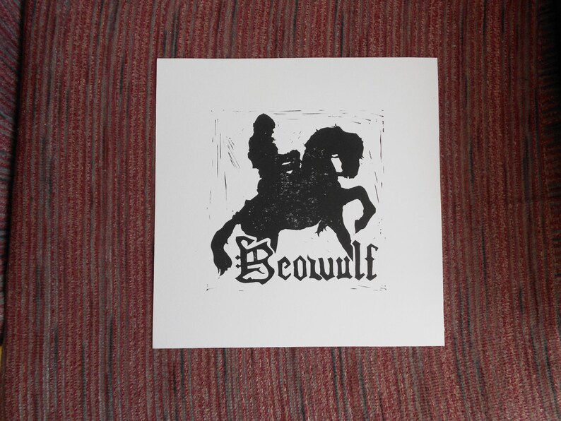 Beowulf Silhouette - Linocut Print - Etsy