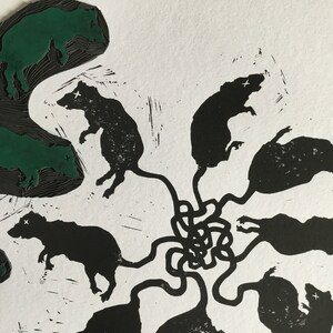 The Ratking - Linocut, Silhouette, Black and White Print - Etsy
