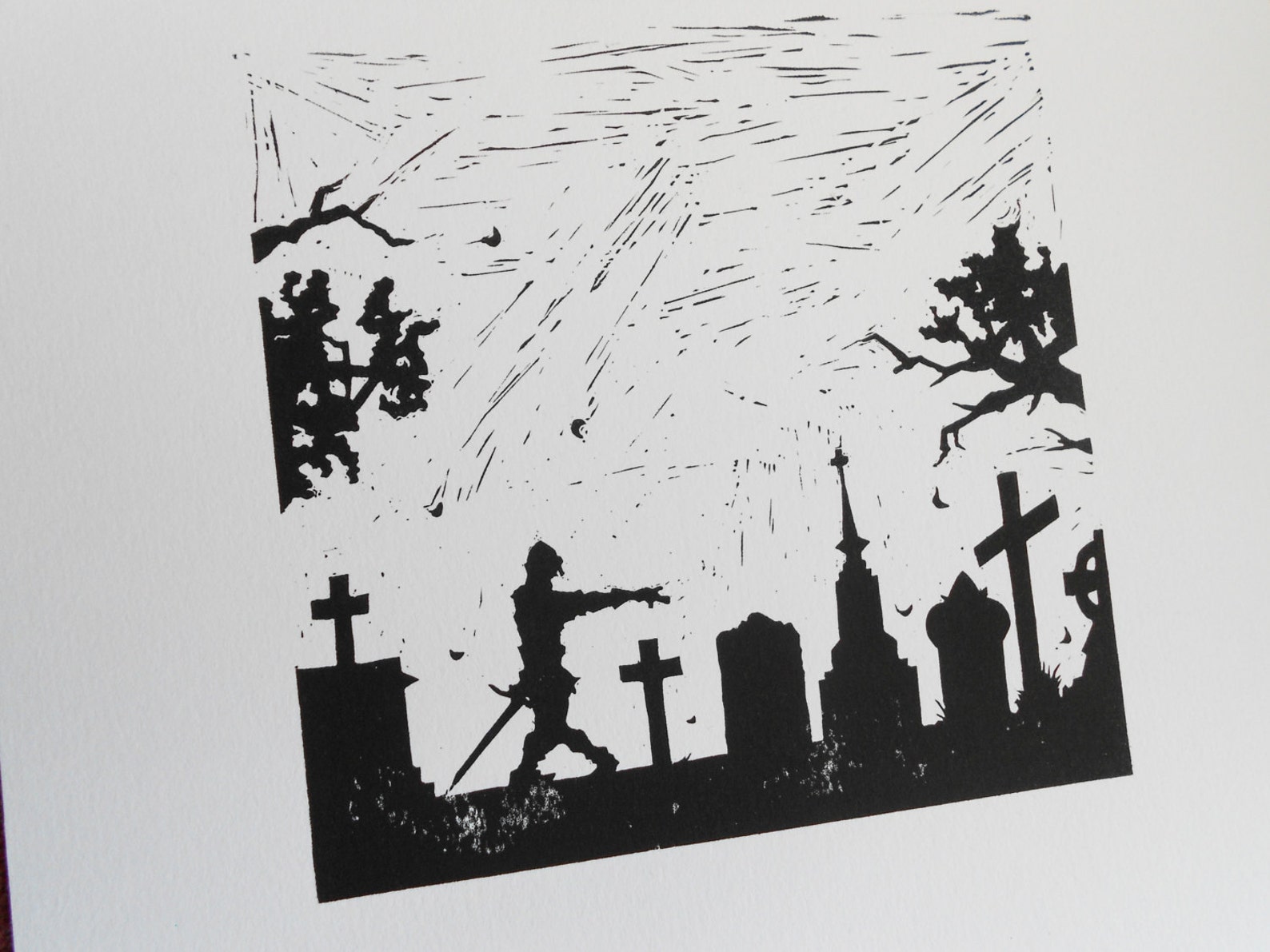 Zombie Graveyard - Silhouette Linocut Print - Etsy