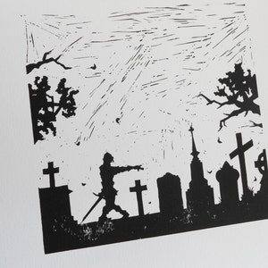 Zombie Graveyard - Silhouette Linocut Print - Etsy