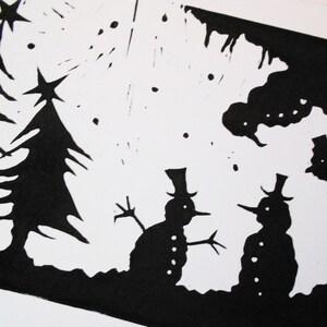 Christmas Linocut Greetings Card - Silhouette Snowman and Friends - Etsy