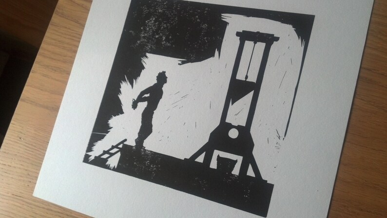 The Guillotine Man Linocut Black and White Print - Etsy