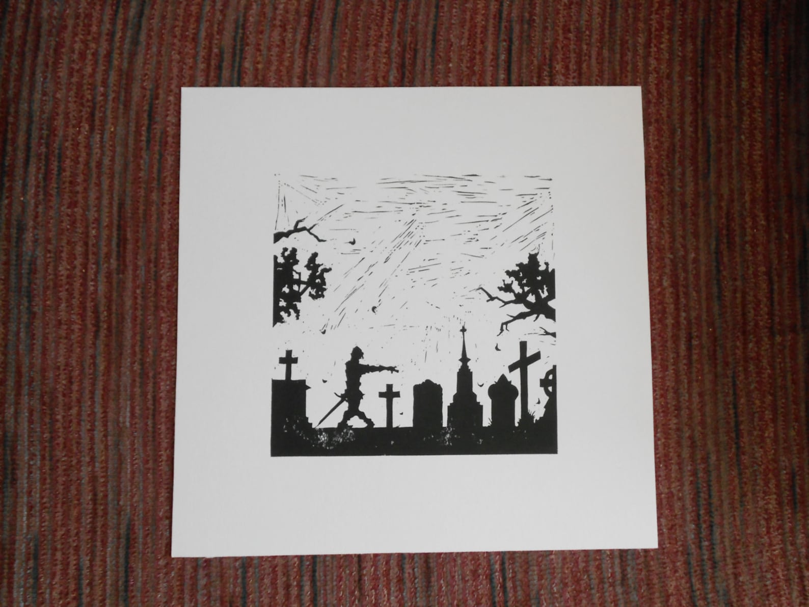Zombie Graveyard - Silhouette Linocut Print - Etsy