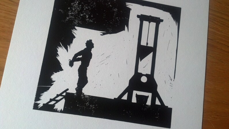 The Guillotine Man Linocut Black and White Print - Etsy