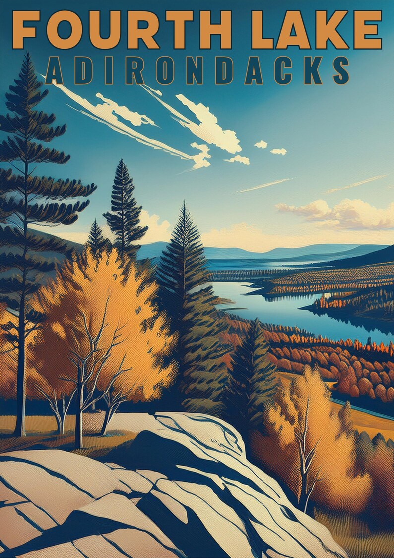 Fourth Lake, Adirondacks, From Rocky Point Travel Poster- Digital ...