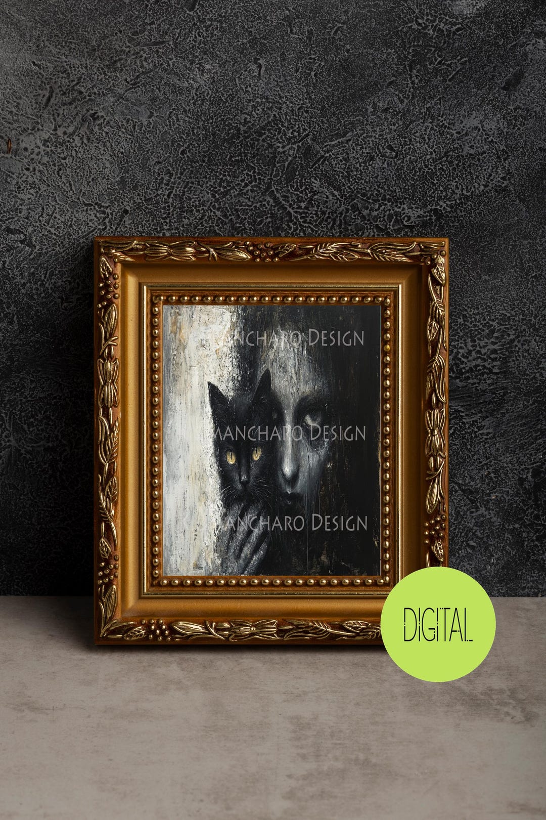 Ghoul and Black Cat Halloween Print | Spooky Wall Art (digital Download ...