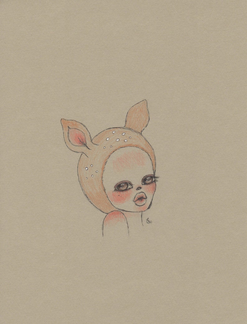 Fawn Girl Art Print Deer Girl Pencil Drawing - Etsy