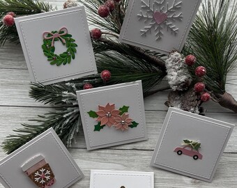 Set of 6 Mini Note Cards Holiday Presents Gift Box 3x3 Blank Cards W ...