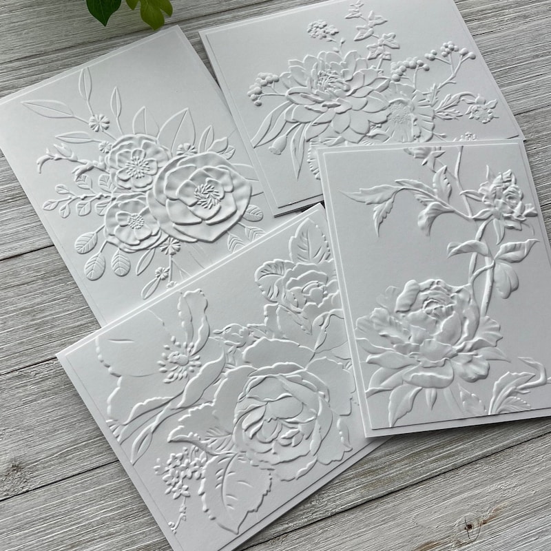 White Embossed Cards - Etsy
