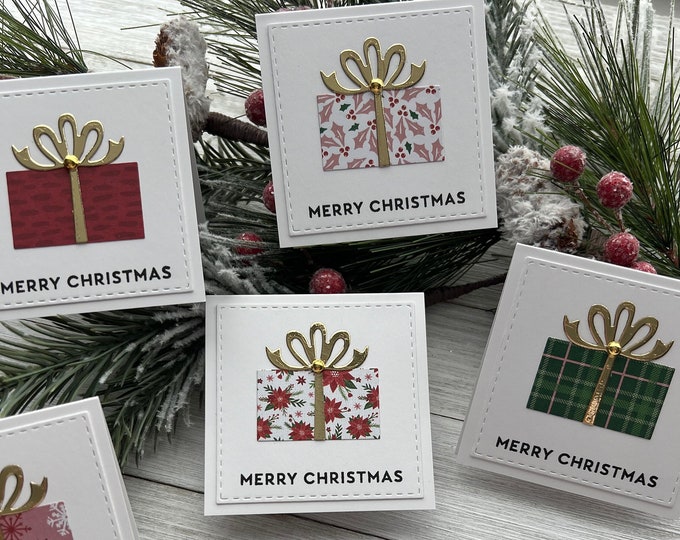 Set of 6 Mini Note Cards Holiday Presents Gift Box 3x3 Blank Cards W ...