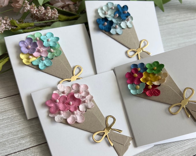 Set of 4 Mini Note Cards ~ Flower Bouquet ~ 3x3 Blank Card W/envelopes ...