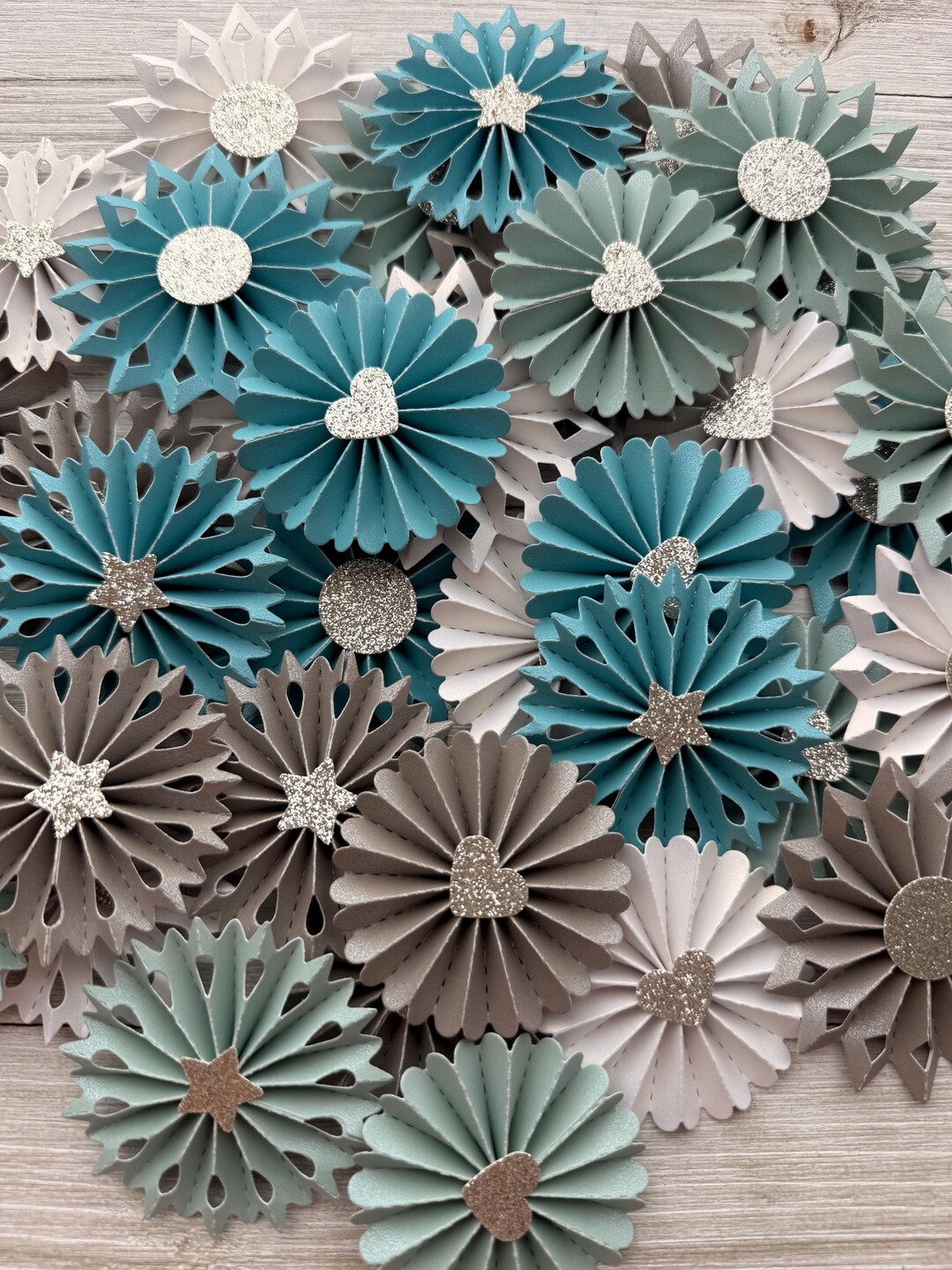 12 Random Handmade Mini Paper Rosettes - Winter Holidays Medallion ...