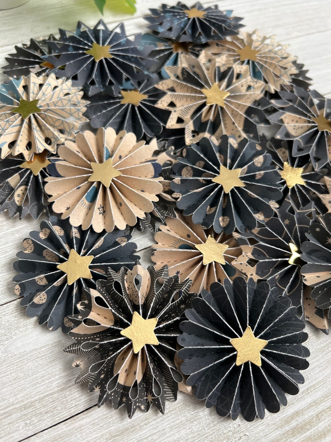 12 Handmade Mini Paper Rosettes - Stars & Moon ~ Medallion/accordion ...
