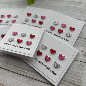 Set of 6 Mini Note Cards ~ Happy Valentine's Day ~ Tiny Glittery Hearts ...