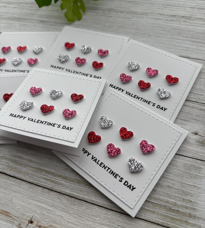 Set of 6 Mini Note Cards ~ Happy Valentine's Day ~ Tiny Glittery Hearts ...