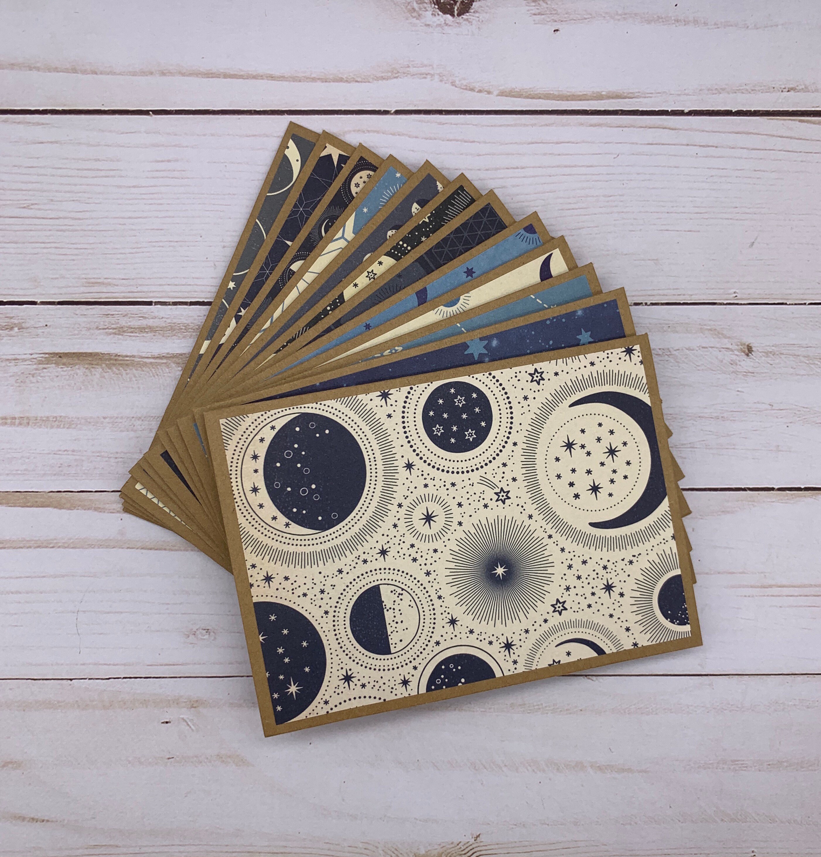 Note Cards Set of 12 Stars & Moon Universe Moon Phase | Etsy