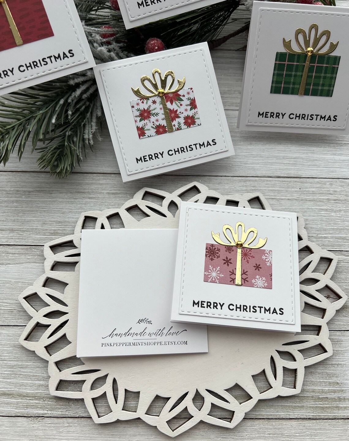 Set of 6 Mini 3x3 Note Cards ~ Holiday Presents ~ Christmas Stationery ...