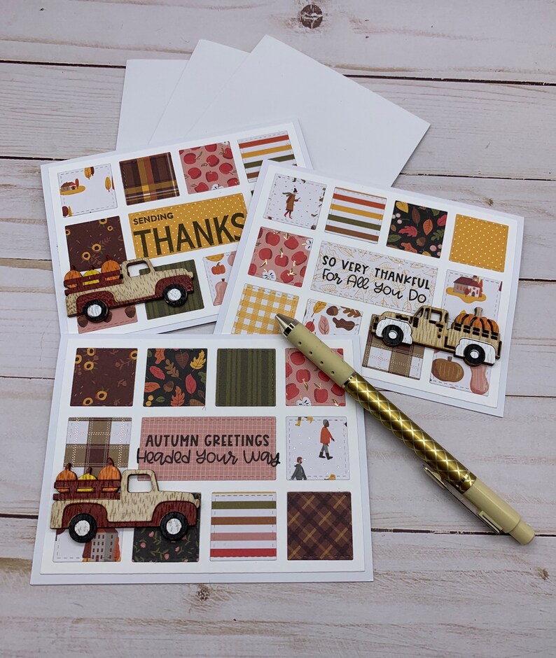Happy Thanksgiving ~ Handmade Thank You Note Cards -- Set of 3 Autumn ...