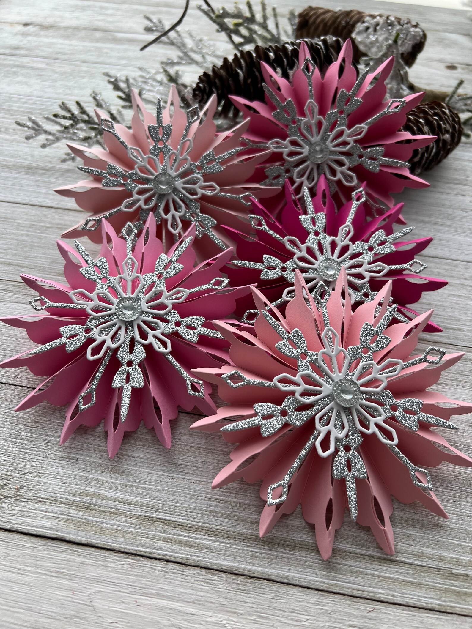 5 Handmade Mini Paper Rosettes - Pink Medallion/accordion Flowers ...
