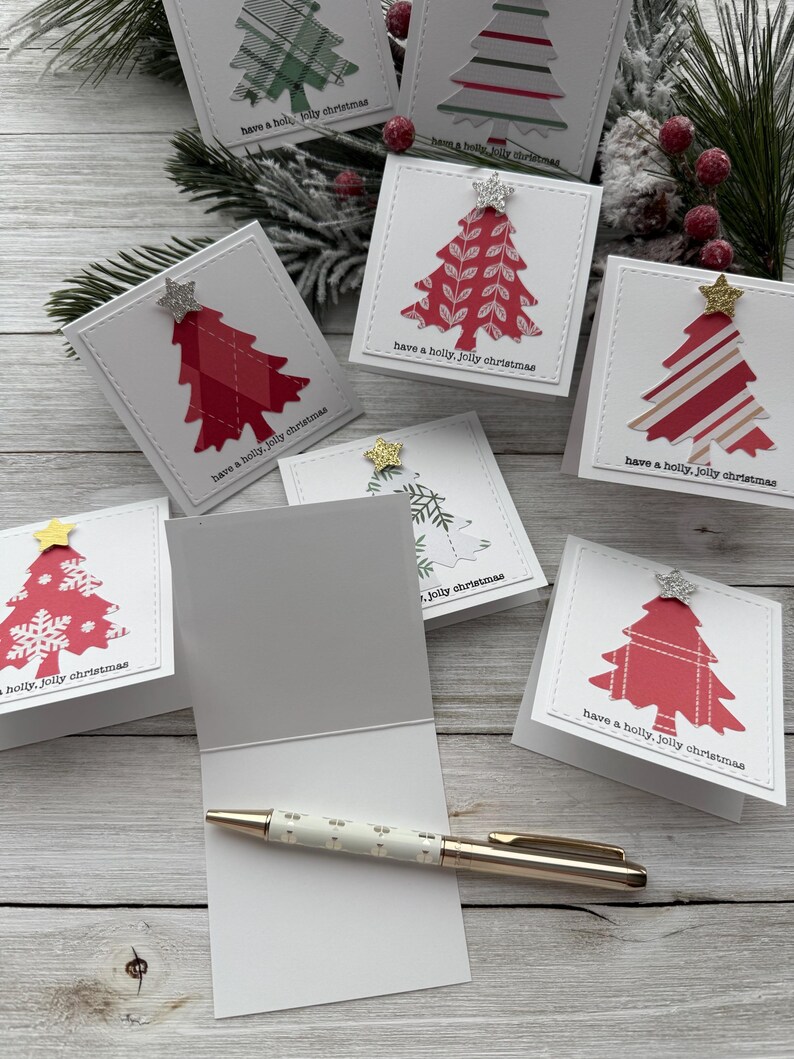 Set of 9 Mini Note Cards ~ Tiny Christmas Trees ~ 3x3 Cards Plus ...