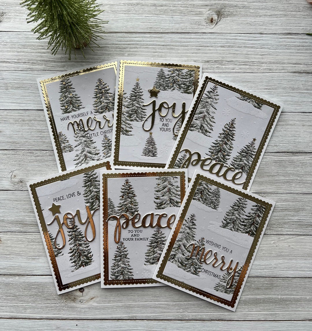 Set of 3 ~ Handmade Note Cards ~ Merry Christmas ~ Peace & Joy ~ Winter ...