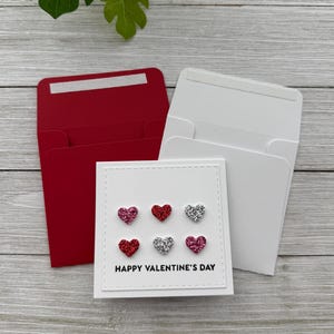 Set of 6 Mini Note Cards ~ Happy Valentine's Day ~ Tiny Glittery Hearts ...