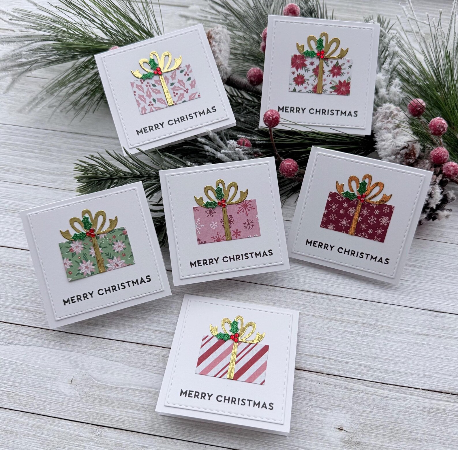 Set of 6 Mini Note Cards ~ Holiday Presents ~ Gift Box ~ 3x3 Blank ...