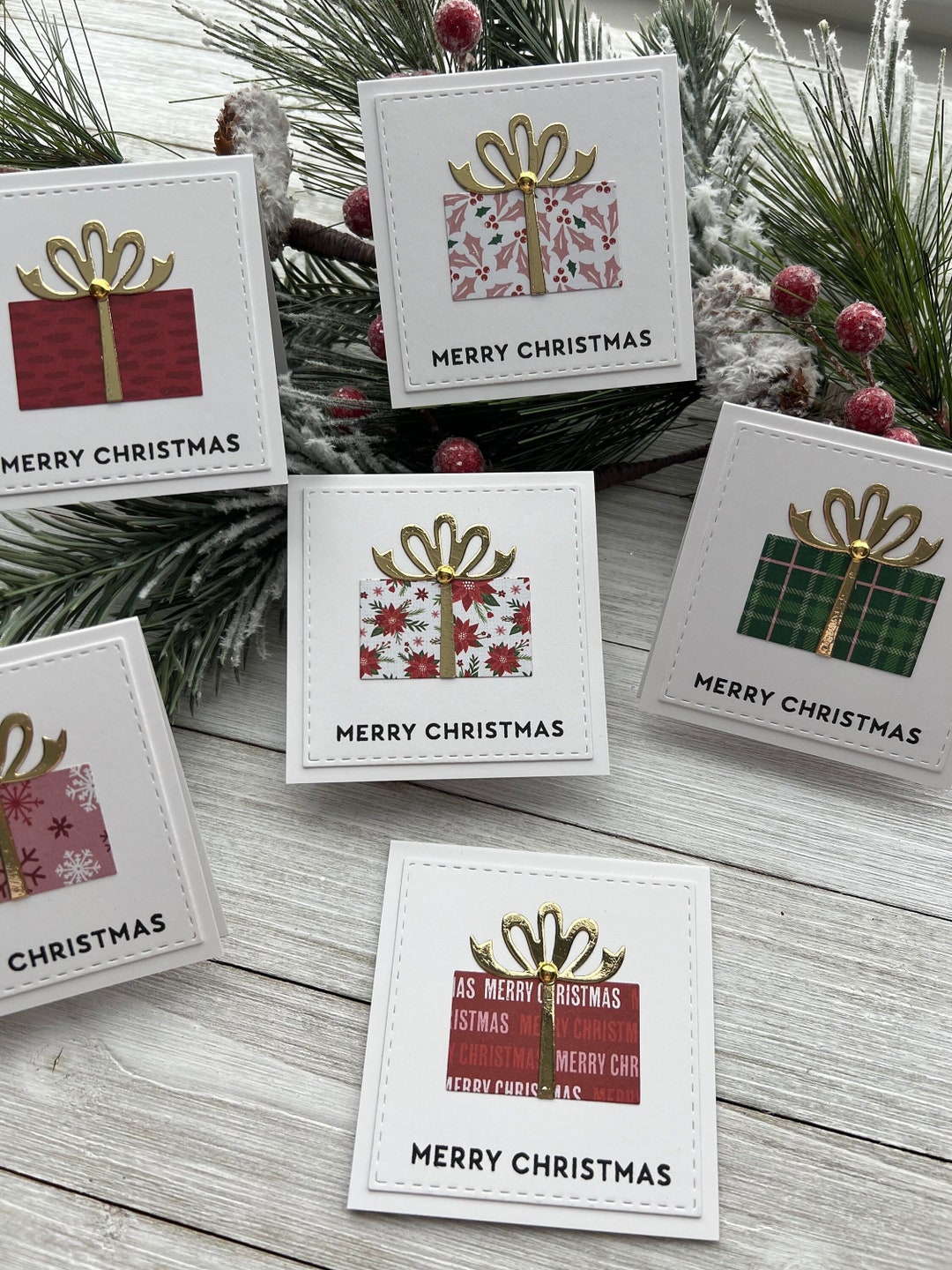 Set of 6 Mini Note Cards Holiday Presents Gift Box 3x3 Blank Cards W ...