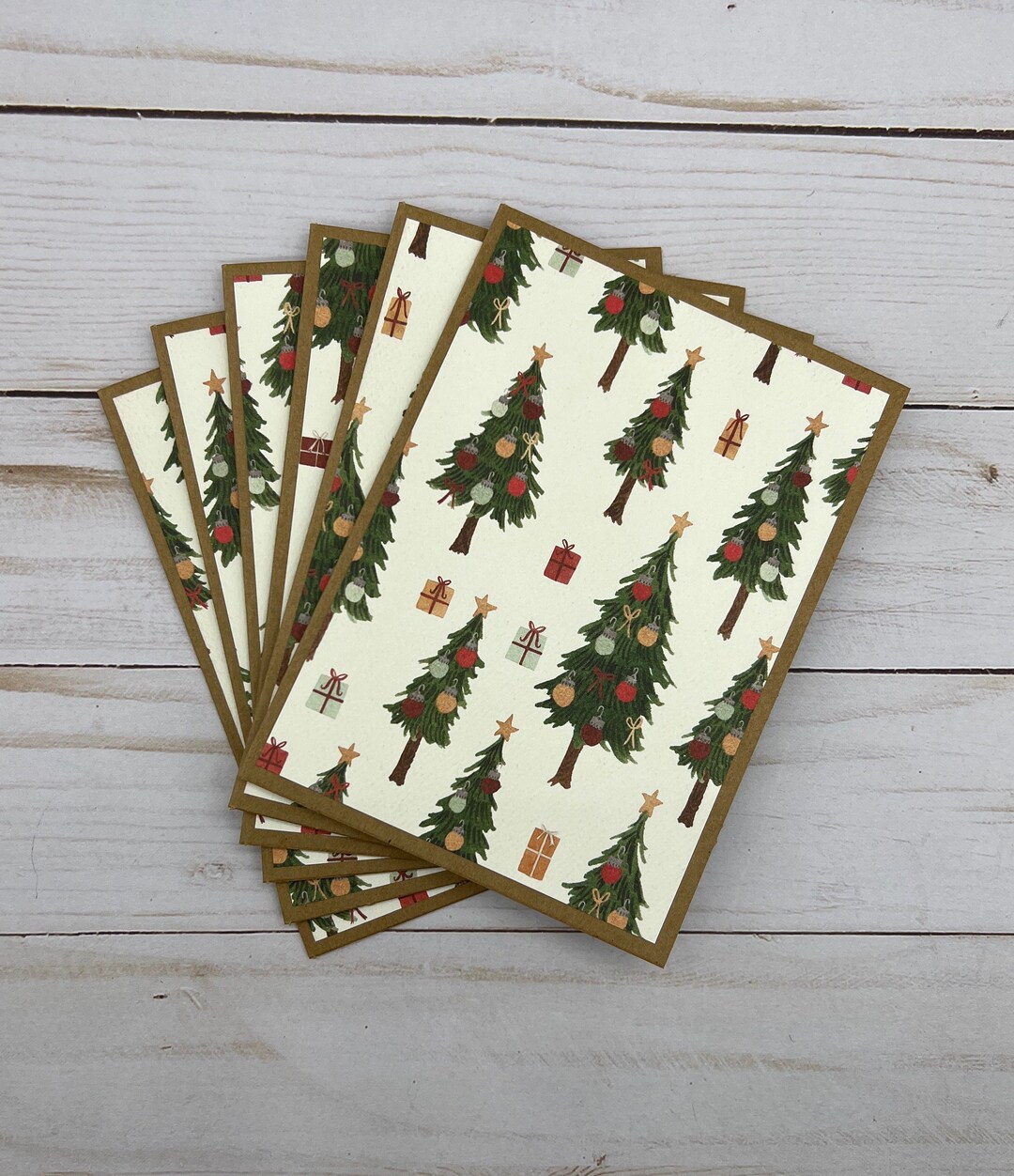 Note Cards Set of 6 ~ Rustic Holiday Trees ~ Merry Christmas ~ Thank ...