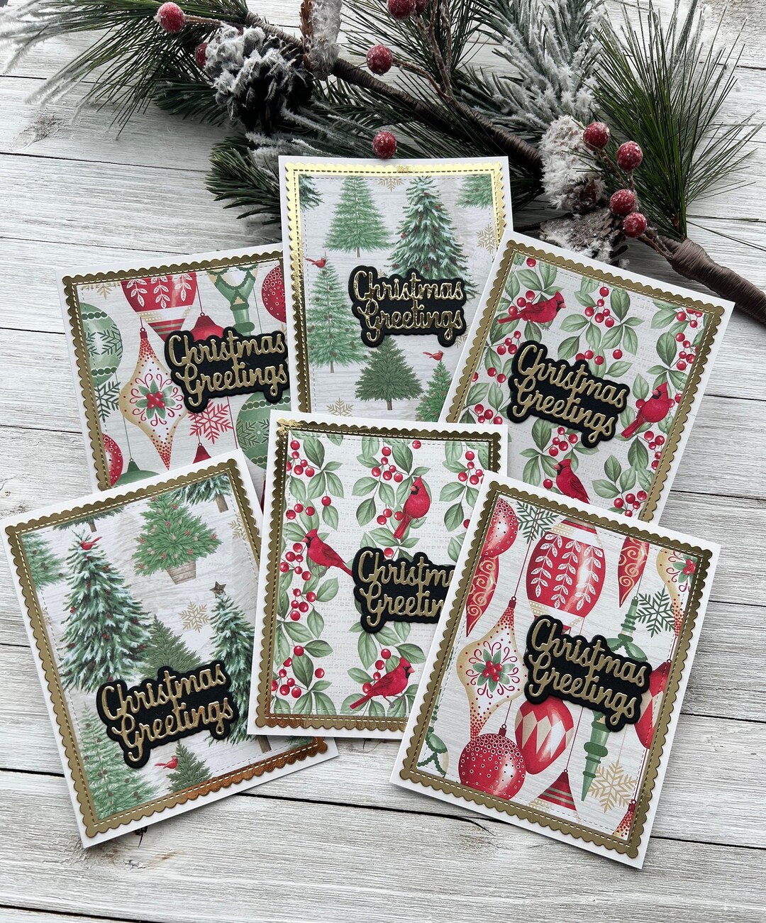 Set of 3 ~ Handmade Note Cards ~ Merry Christmas ~ Winter Snowy Trees ...