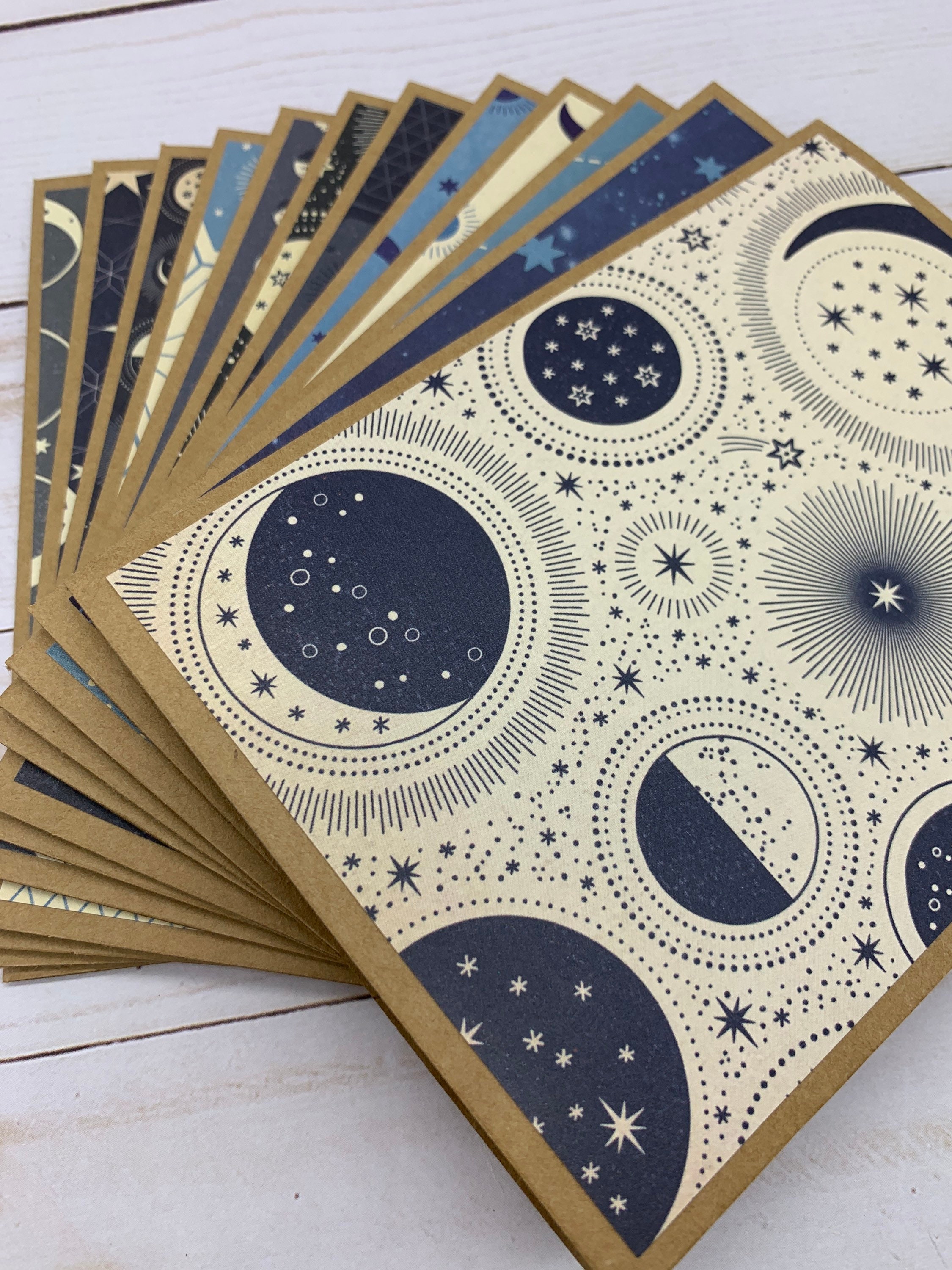 Note Cards Set of 12 Stars & Moon Universe Moon Phase | Etsy