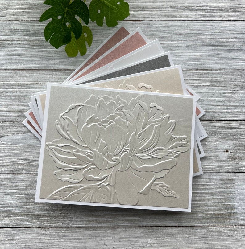 Handmade Embossed Note Cards ~ Large Peony ~ Thank You ~ Thinking of ...