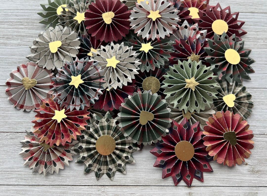 12 Random Handmade Mini Paper Rosettes - Plaid Medallion/accordion ...