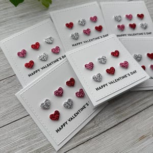 Set of 6 Mini Note Cards ~ Happy Valentine's Day ~ Tiny Glittery Hearts ...